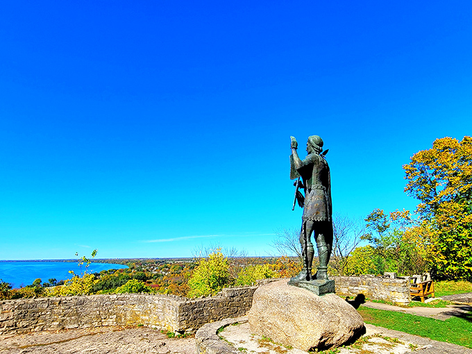 Nature's autumn masterpiece unfolds before your eyes. High Cliff State Park's panoramic vista is a feast of golden hues that would make even Midas jealous.
