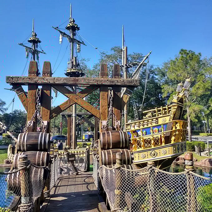 Ahoy, matey! This swashbuckling entrance is like stepping onto the set of "Pirates of the Caribbean" &ndash; minus Johnny Depp's eyeliner.