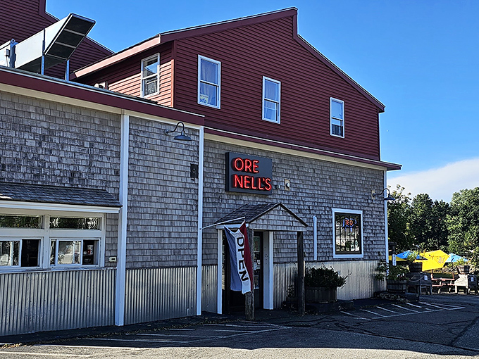 Welcome to BBQ paradise! Ore Nell's rustic charm and vibrant red exterior are like a beacon for meat lovers in Kittery, Maine.