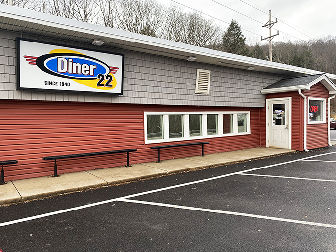 Welcome to flavor town! This cozy red exterior isn't just a diner, it's a portal to comfort food paradise. 