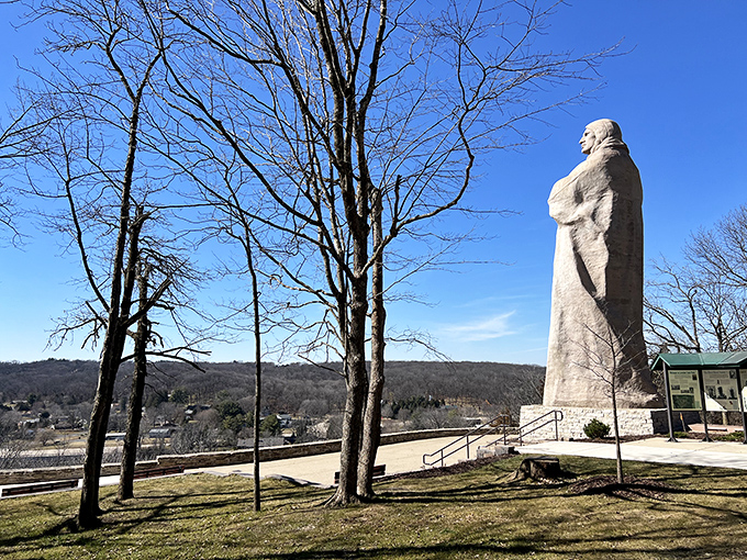 Eternal Indian or eternal photo op? This towering statue watches over Lowden State Park like a stone-faced lifeguard on the world's greenest beach.