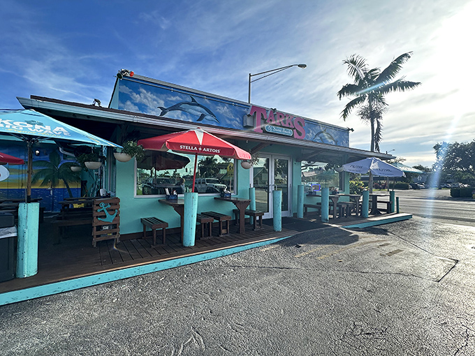 Welcome to seafood paradise! Tarks of Dania Beach stands proud, its aqua exterior as inviting as a cool ocean breeze on a hot Florida day.