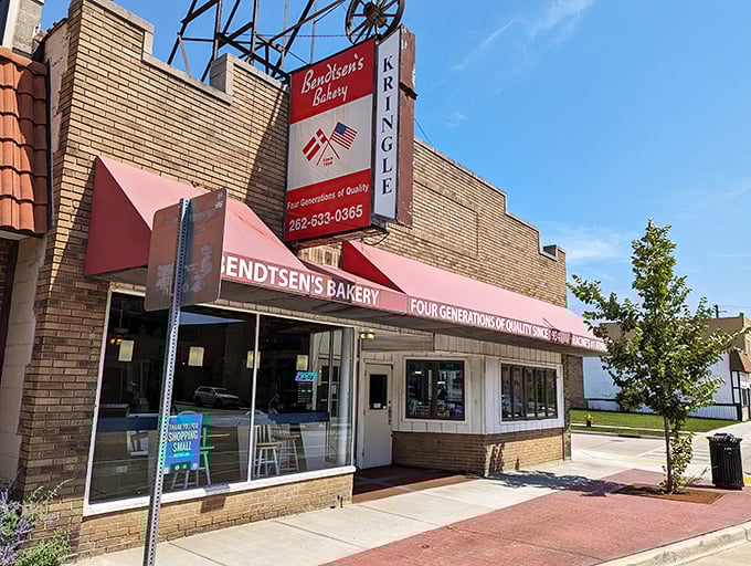 Welcome to carb heaven! Bendtsen's Bakery stands proud, its red awning a beacon of hope for the sugar-deprived. Four generations of deliciousness await inside.