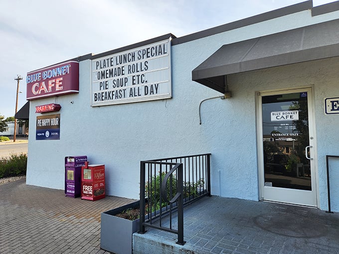 Welcome to the Blue Bonnet Cafe, where comfort food dreams come true and diets go to die. This unassuming exterior hides a world of culinary delights!