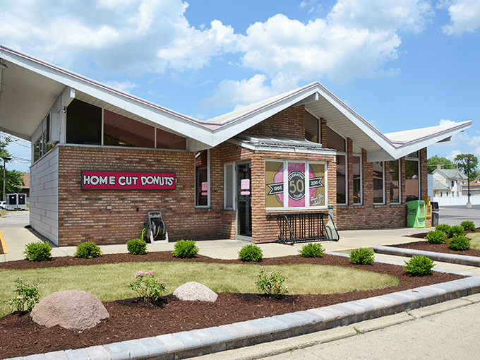 Welcome to donut paradise! Home Cut Donuts' unassuming exterior hides a world of sugary delights, proving you should never judge a book by its cover &ndash; or a donut by its building.