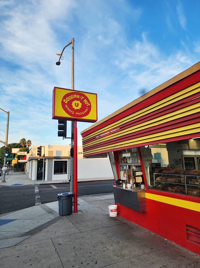 A retro rainbow in the heart of Burbank! Donut Hut's exterior is like a time machine, whisking you back to simpler, sweeter days.