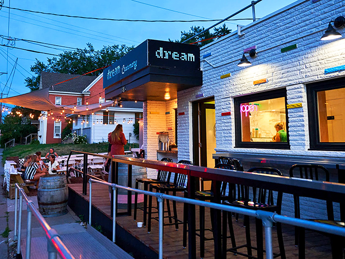 "Dream" come true! This charming ice cream shop glows like a beacon of deliciousness in the Minneapolis twilight. Scoop dreams are made of this!
