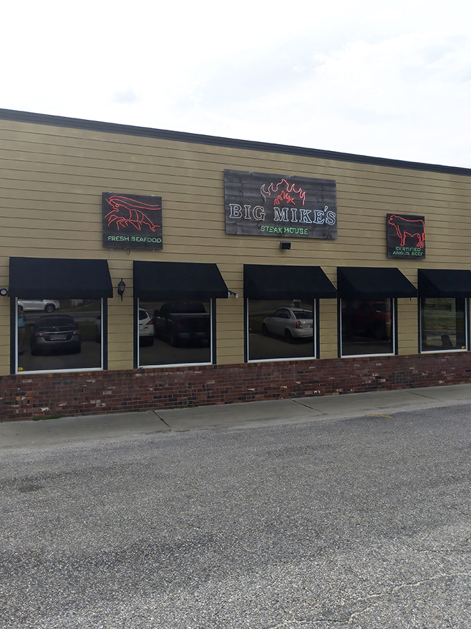 Welcome to Big Mike's, where the steaks are so good, they should have their own fan club. This unassuming exterior hides a carnivore's paradise within.