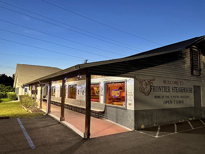 Welcome to the Wild West of flavor! Frontier Steakhouse's unassuming exterior hides a world of meaty delights waiting to be discovered.