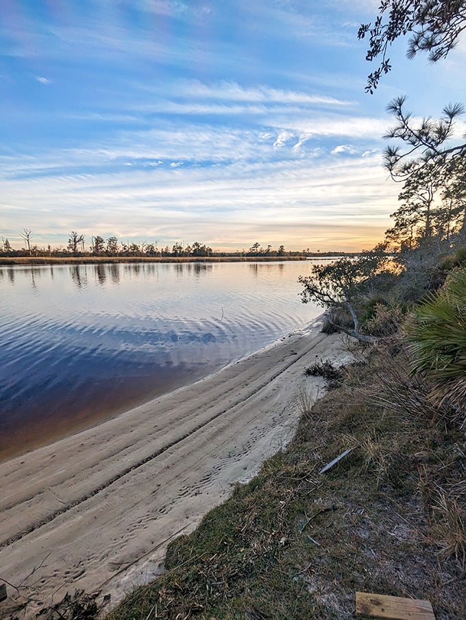 Nature's mirror: The Ochlockonee River reflects the sky like a giant, watery selfie stick. Florida's hidden gem serves up serenity with a side of breathtaking views.