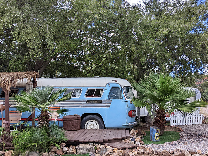 Welcome to the Shady Dell, where nostalgia comes with a side of desert charm! This retro oasis is like stumbling onto the set of "Happy Days" &ndash; if the Fonz traded his leather jacket for a cowboy hat.