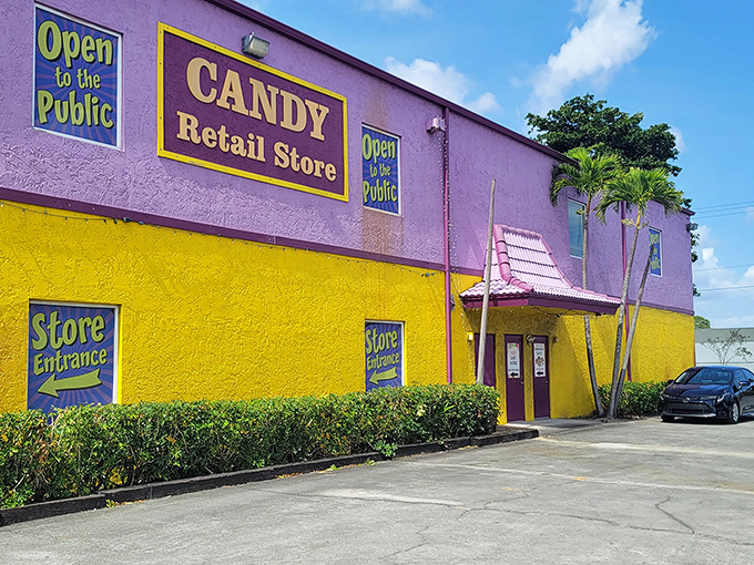 Willy Wonka, eat your heart out! This vibrant purple and yellow facade is like a beacon of sweetness in West Palm Beach.