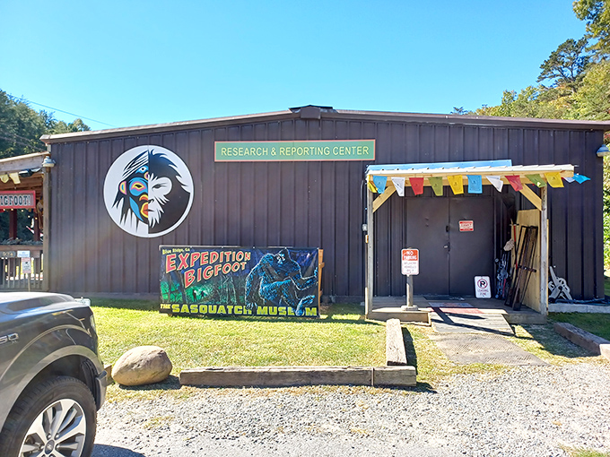 Step into Bigfoot's world! This rustic exterior beckons curious minds and adventurous souls to explore the mysteries within. Who knew Sasquatch had such great curb appeal?