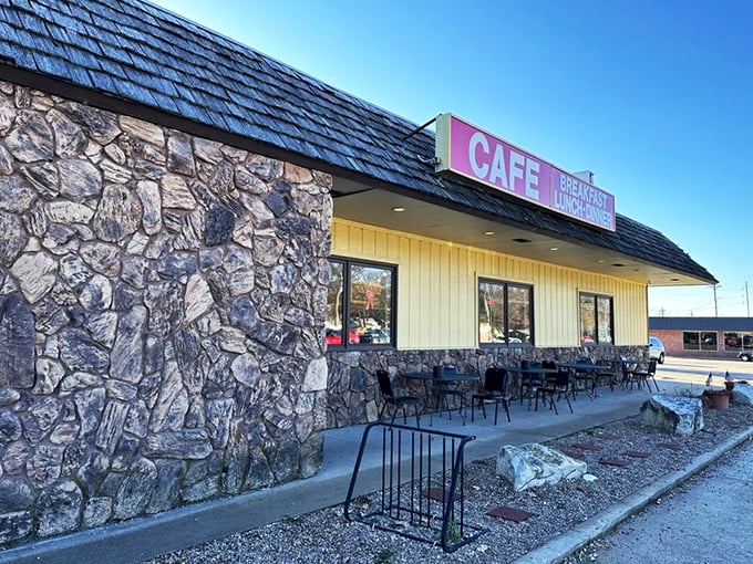 "Rock solid breakfast spot!" This stone-faced diner might look like Fred Flintstone's dream cafe, but inside it's all modern comfort and classic flavors.
