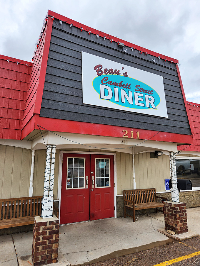 A red-and-white striped awning that screams "Come in, we've got pancakes!" Beau's Cambell Street Diner stands out like a beacon of breakfast hope in Rapid City.