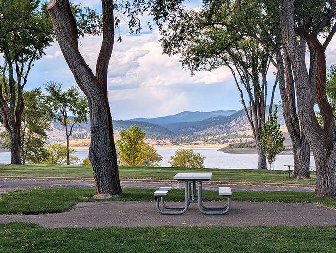 Mirror, mirror on the lake! Unity Lake's glassy surface reflects the sky like nature's own Instagram filter.