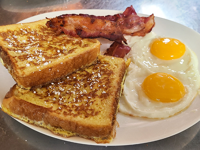 The holy trinity of breakfast! Bacon, eggs, and toast - a combination so perfect, it could bring world peace. Or at least morning peace.