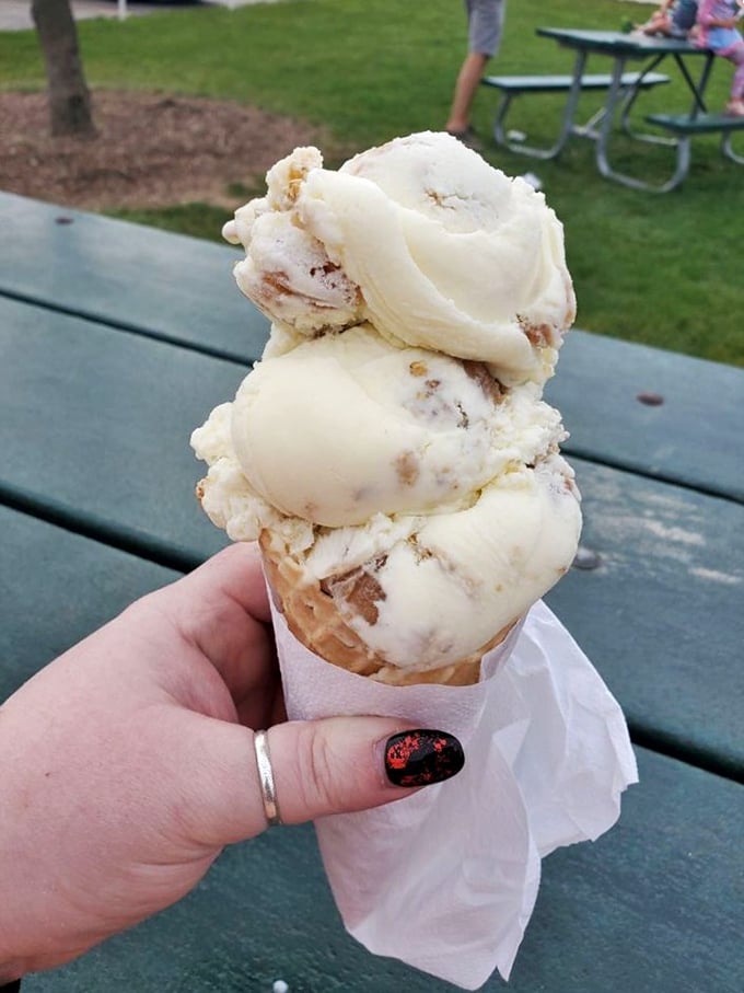 Bourbon Apple Crisp: autumn in a cone. It's like an apple pie and ice cream eloped and had a delicious love child.