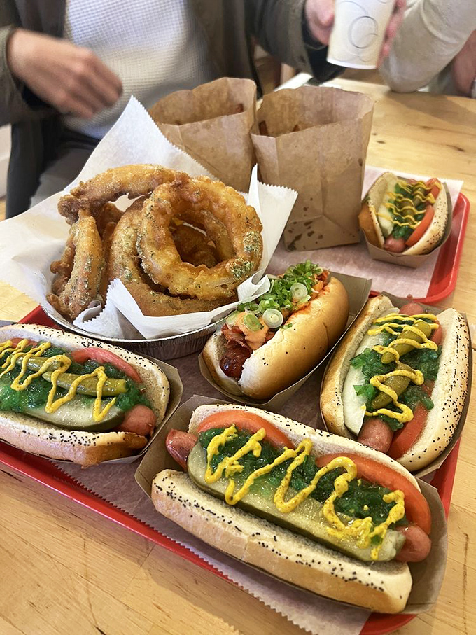 Chicago dogs, Michigan style! These loaded beauties are like the Rat Pack of hot dogs &ndash; cool, classic, and always in demand.