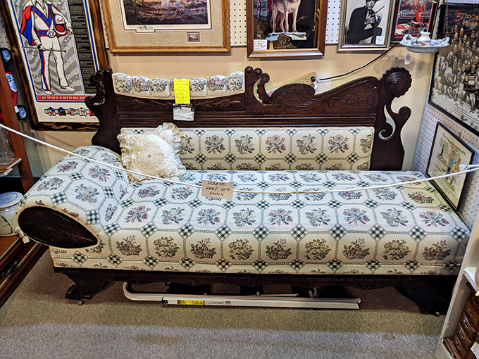 This isn't just a couch; it's a time machine upholstered in "Grandma's house" chic. Naps have never looked so nostalgic!