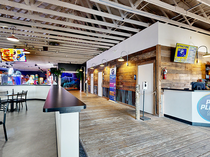 Step into a gift shop that's part rustic charm, part modern flair. It's like your cool aunt's living room met an amusement park and decided to sell souvenirs. Don't forget to grab a memento!