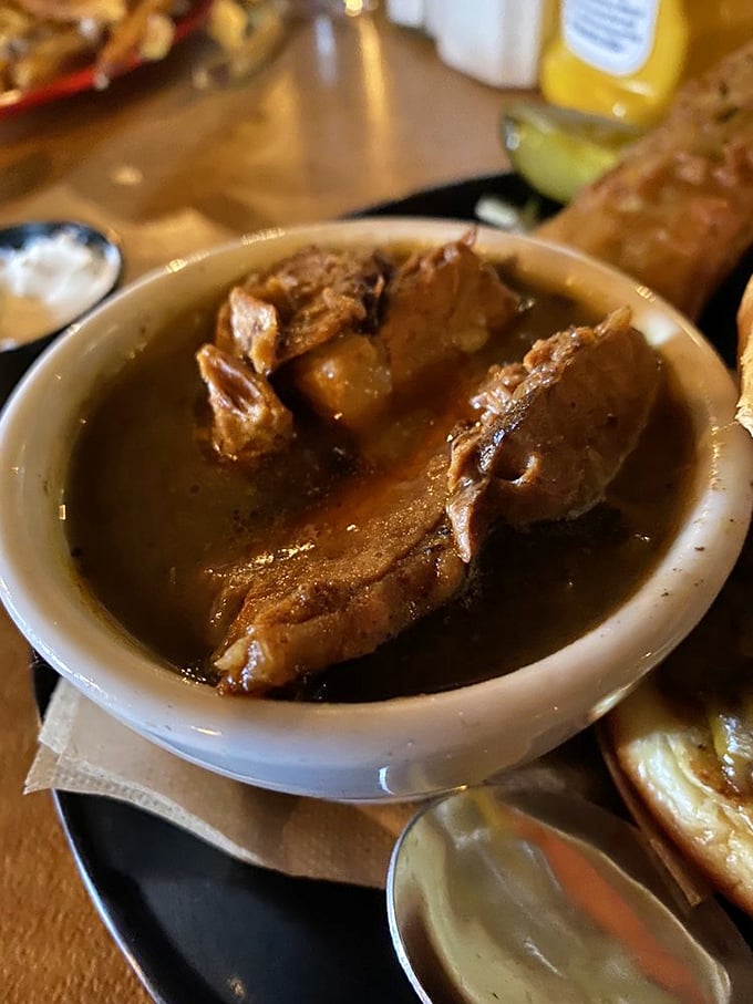 Green chile stew: New Mexico's answer to chicken soup for the soul. It's like a warm hug for your taste buds!