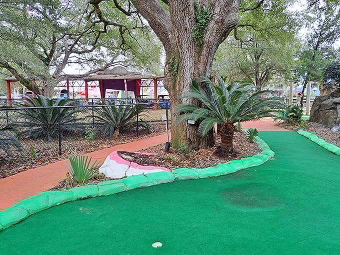 Putt-putt paradise awaits! This mini-golf course is where Tiger Woods meets Willy Wonka for a round of whimsical fun.