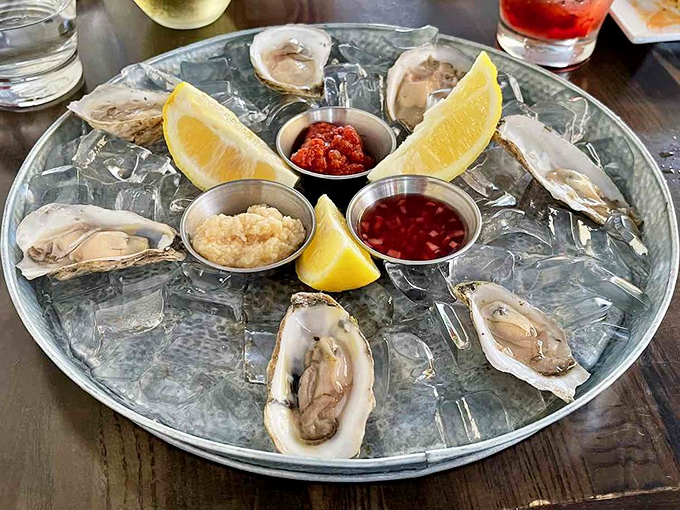 Oysters on ice, looking twice as nice! These briny beauties are ready for their shellfish selfie. Say "Shucks!"