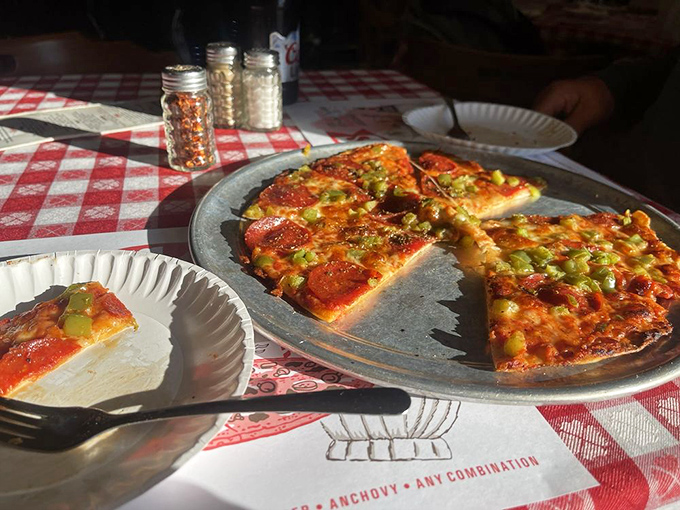 Pepperoni perfection! Each slice is a crispy, spicy work of art that would make even the Mona Lisa smile.