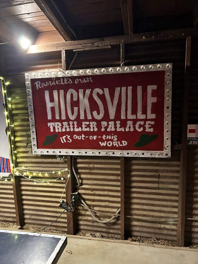 It's out of this world! The sign says it all &ndash; Hicksville Trailer Palace is ready to beam you up to a retro-fabulous escape.