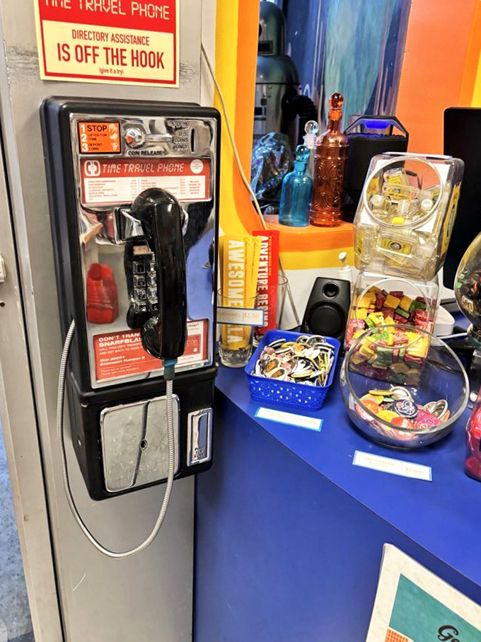 The ultimate long-distance call. Forget roaming charges, this phone booth lets you dial up the dinosaurs or your great-great-grandkids.