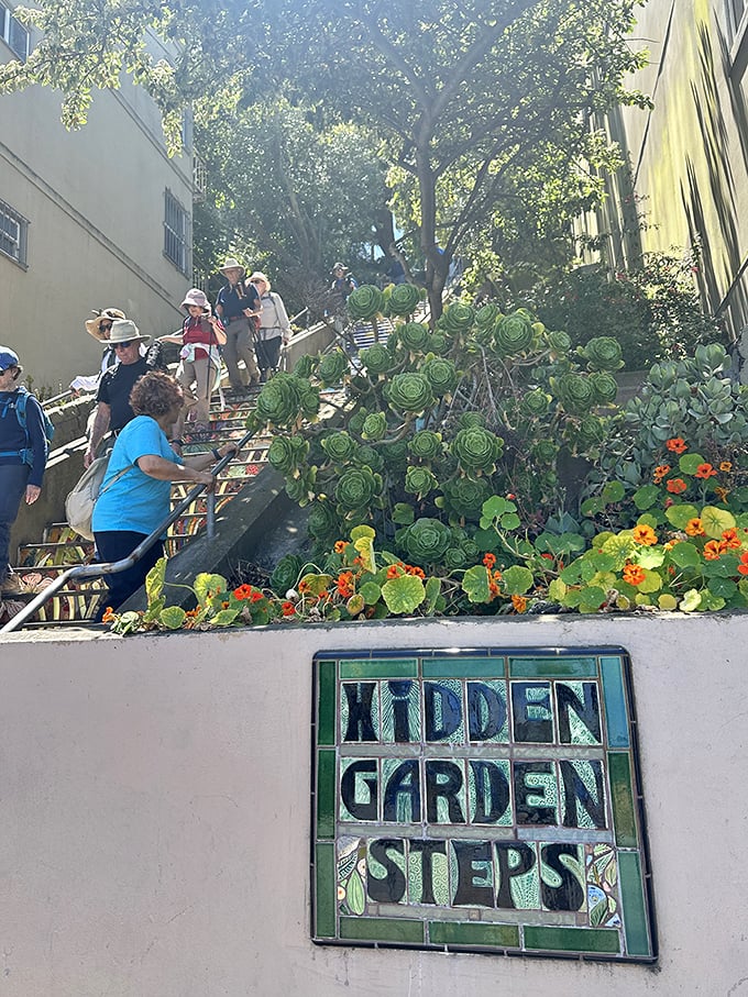 Look at these intrepid explorers! They're conquering this colorful mountain one fabulous step at a time.