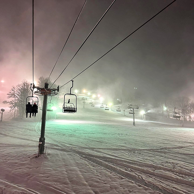 Night skiing magic: Illuminated slopes transform into ribbons of light. It's like skiing through a galaxy far, far away &ndash; just don't expect to find Yoda in the lodge.