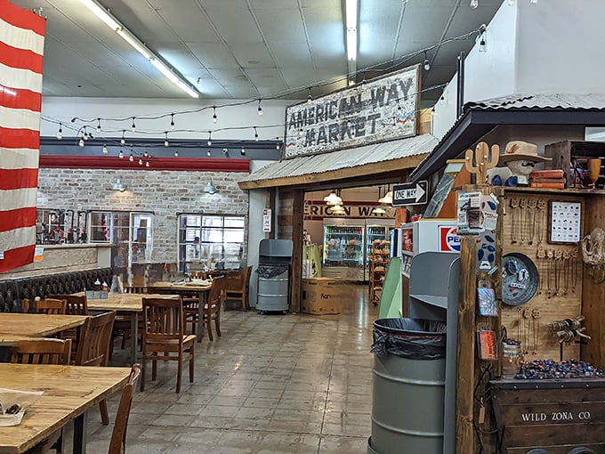 Step into the American Way Market, where Norman Rockwell meets modern-day munchies. It's a slice of Americana, served fresh daily!