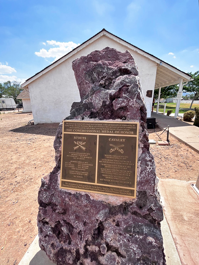 Honor set in stone! This rugged monument pays tribute to the brave souls who went above and beyond in the call of duty.