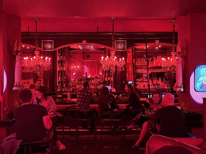 Where everybody knows your name? Not quite, but The Saint's patrons look like they're having the time of their lives in this crimson paradise.