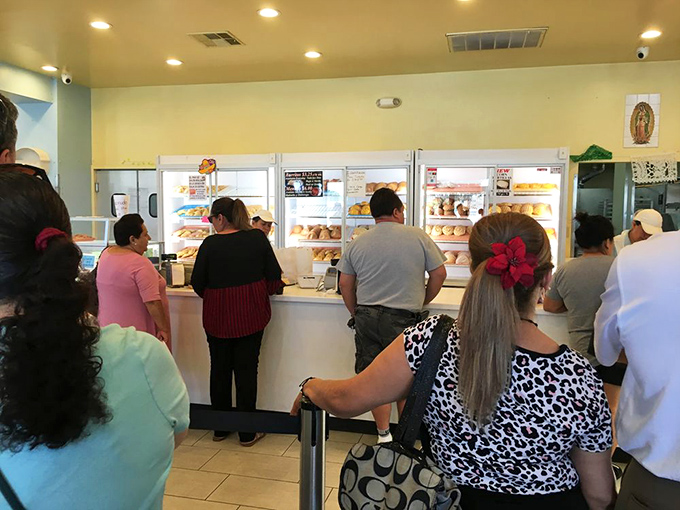 The line of anticipation. These folks know good things come to those who wait, especially when those good things involve freshly baked Mexican delights.