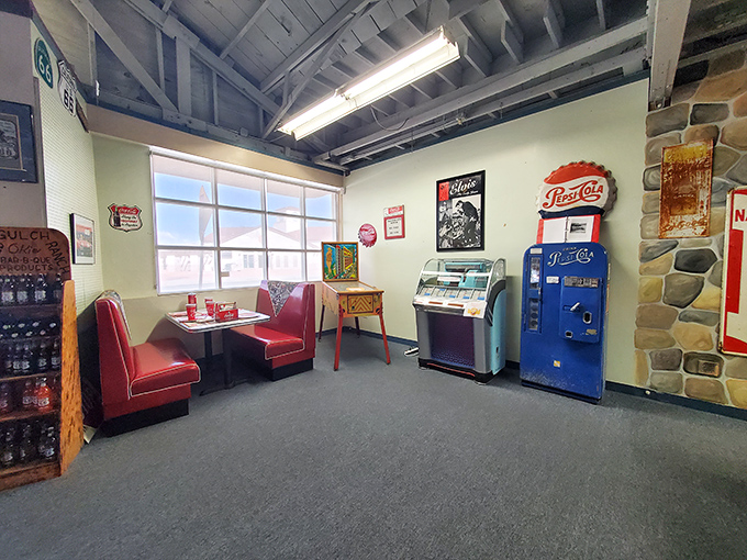 Slide into a slice of the past! This retro diner setup serves up a heaping helping of nostalgia with a side of jukebox tunes.