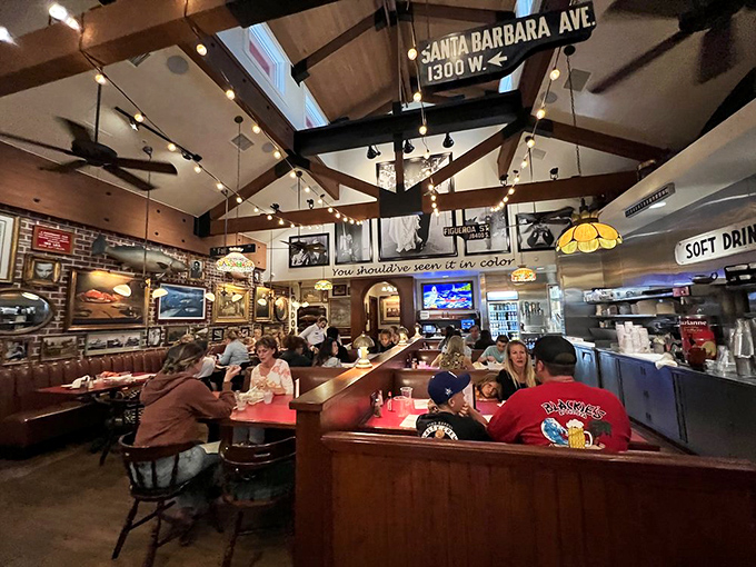 Happy faces all around! These diners look like they've just discovered buried treasure, and it's on their plates.