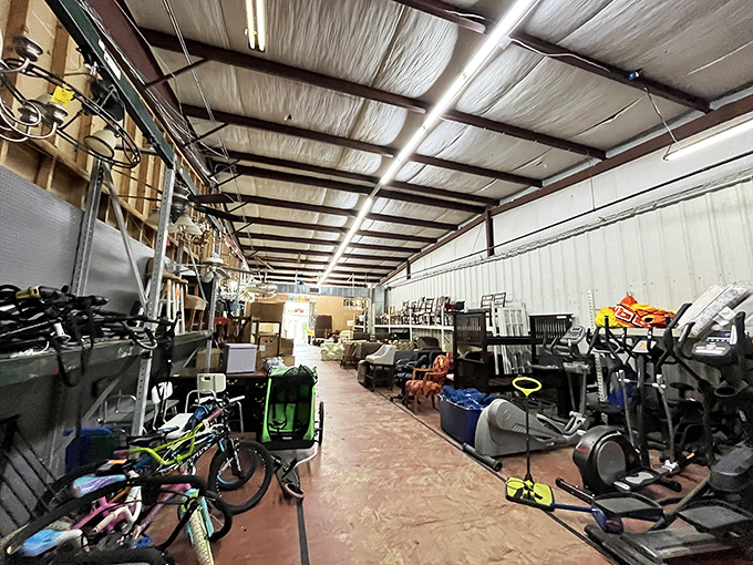Part furniture showroom, part time machine. This eclectic mix of chairs, bikes, and chandeliers could furnish anything from a cozy cottage to a steampunk cafe.