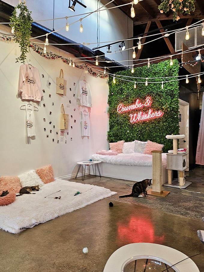 Fairy lights, fuzzy pillows, and feline friends. It's like your cool aunt's living room, but with more cats and less awkward family photos.