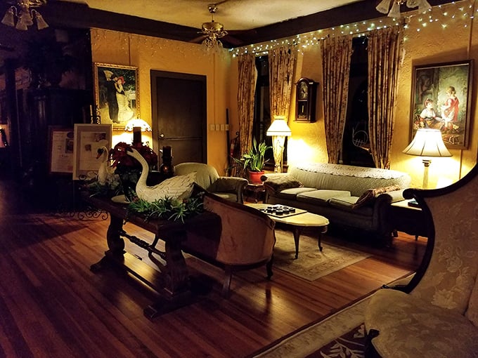 This living room is giving me serious 'Downton Abbey' meets 'American Horror Story' vibes. Tea, anyone?