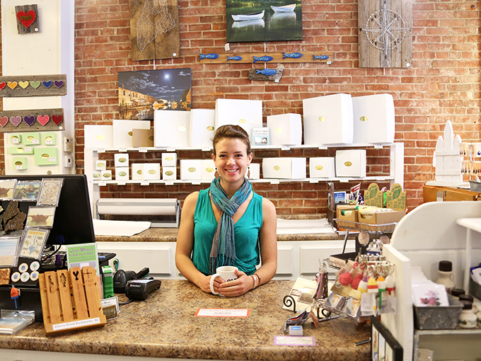 Meet your new best friend in Maine shopping. This friendly face is ready to guide you through a wonderland of local crafts and curiosities.