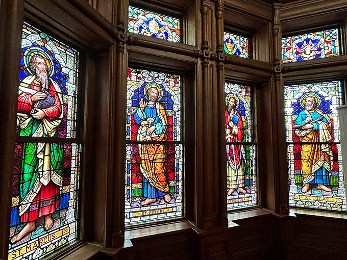 "Stained glass or time machine?" These vibrant windows transport visitors to a bygone era of artistry and devotion.