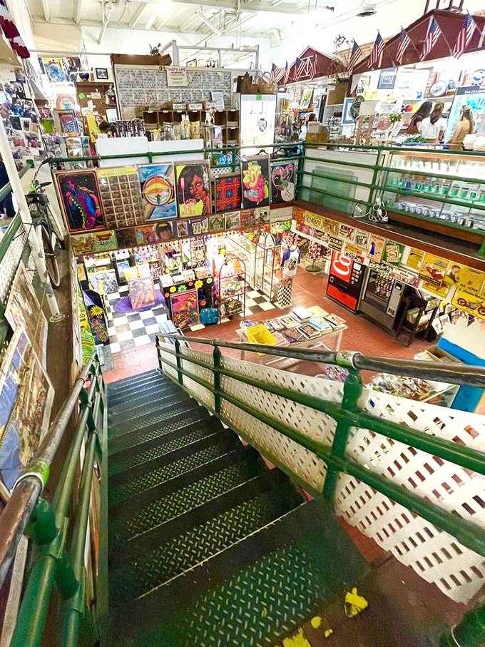 Stairway to heaven&hellip; or at least to more antiques! This colorful descent promises a kaleidoscope of vintage wonders below.