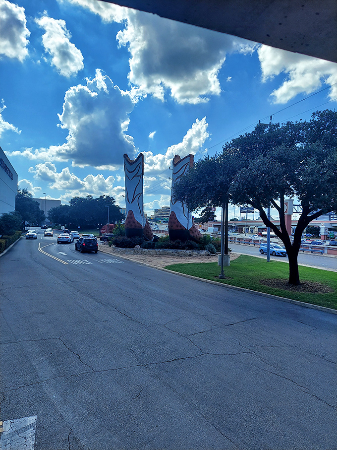Just your average day in San Antonio: grab some groceries, pick up the dry cleaning, navigate around building-sized boots. You know, the usual.