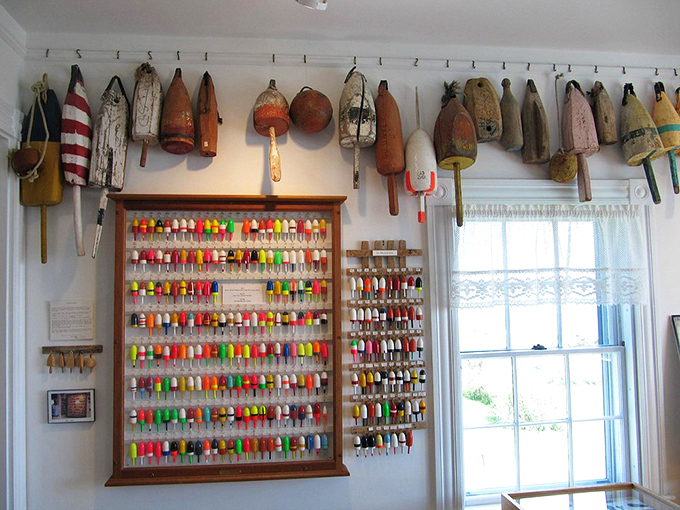 A colorful catch of the day! This whimsical display of buoys and fishing gear brings a splash of local flavor to the museum.