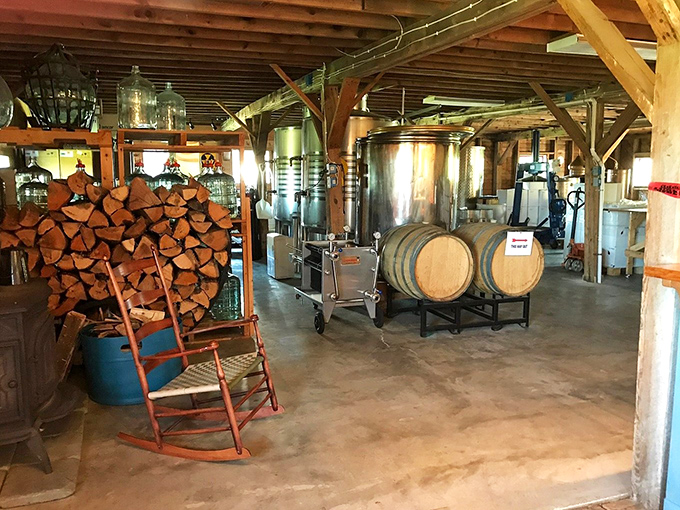 Where the magic happens: stainless steel meets oak barrels in this winemaker's laboratory. It's like Willy Wonka's factory, but for grown-ups!