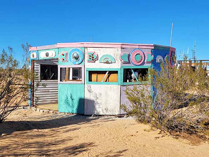 It's not a mirage &ndash; it's a masterpiece! This colorful structure pops against the desert backdrop like a psychedelic oasis.