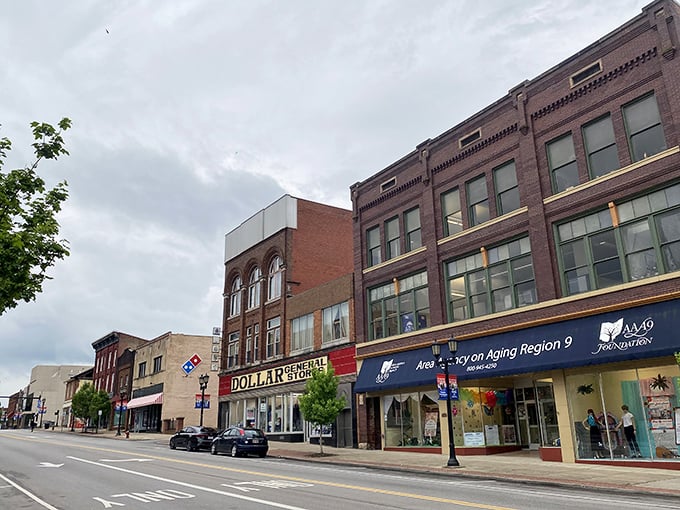 Smalltown, USA in all its glory! These buildings have seen more drama than a soap opera marathon. If walls could talk, they'd probably need their own podcast series.